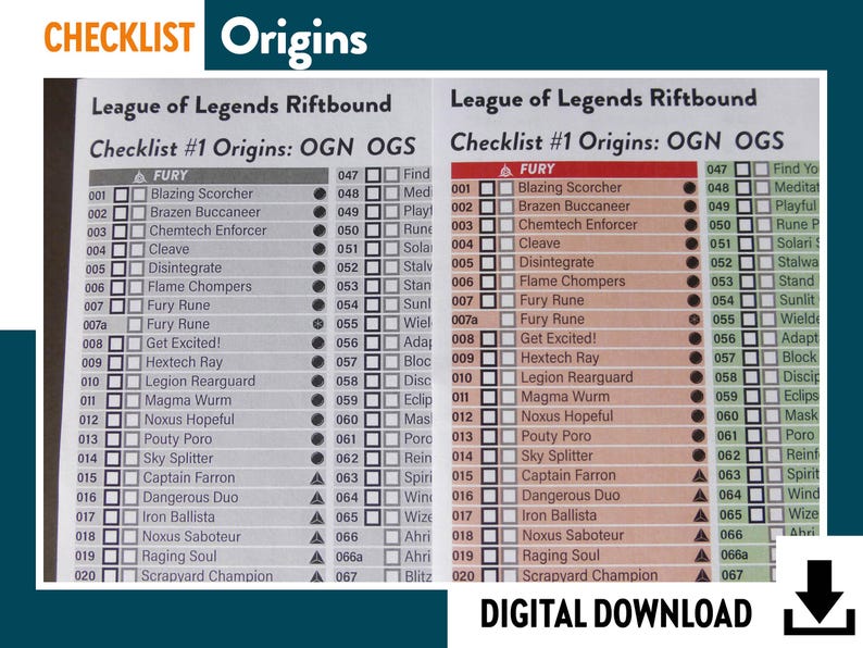 CARD CHECKLIST ORIGINS Riftbound League of Legends Trading Card Game ...