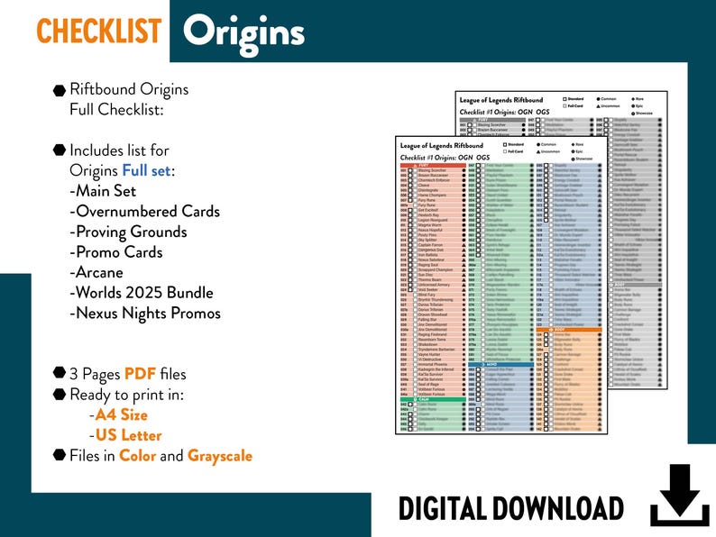 CARD CHECKLIST ORIGINS Riftbound League of Legends Trading Card Game ...