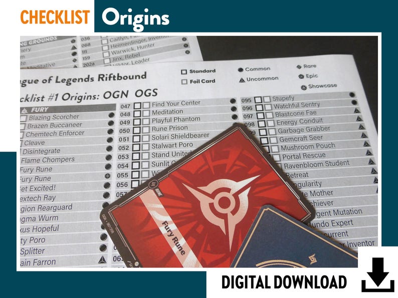 CARD CHECKLIST ORIGINS Riftbound League of Legends Trading Card Game ...