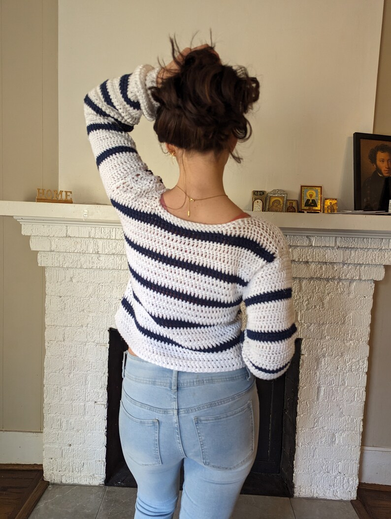 French Sweater Crochet Pattern/crochet Mesh Jumper/ Stripped - Etsy
