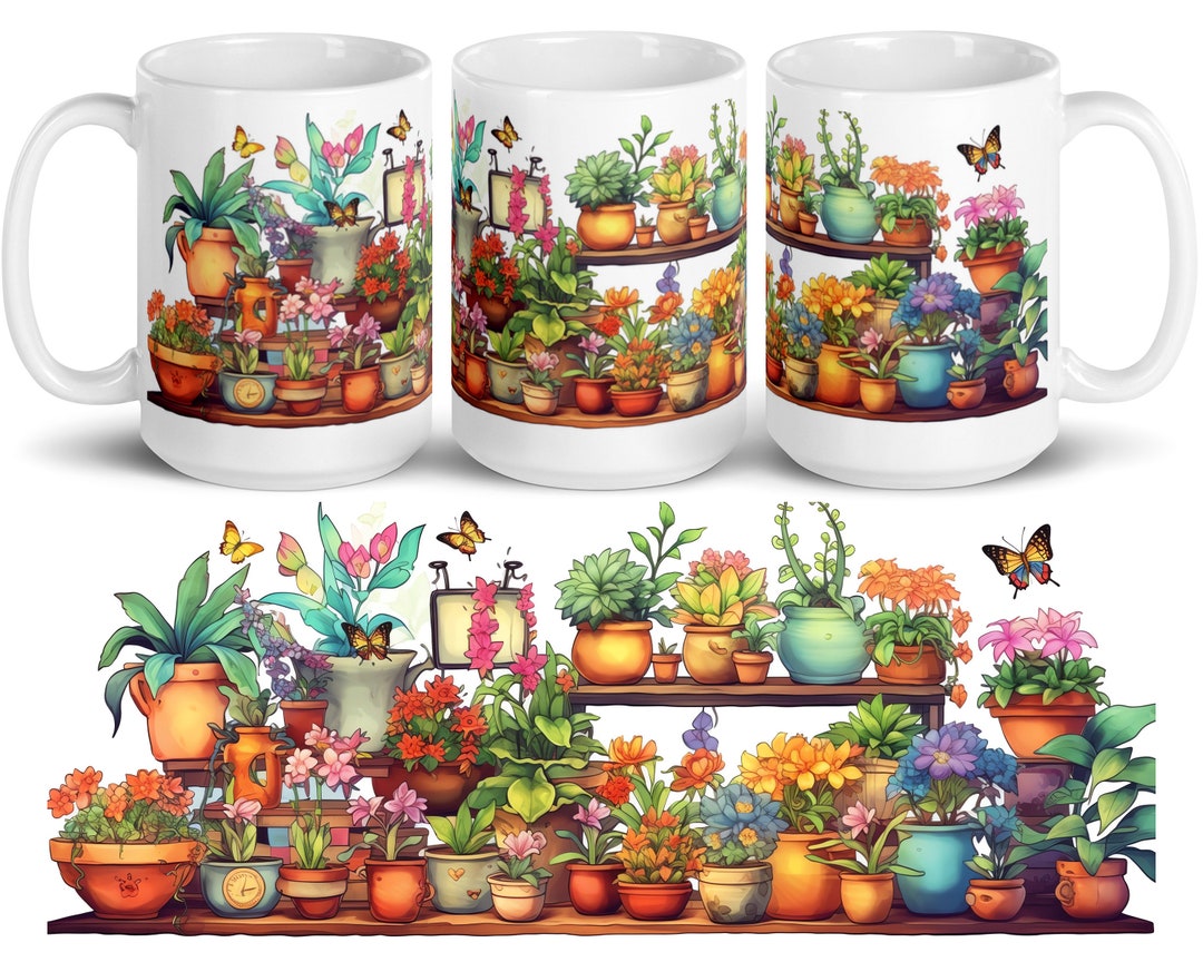 Cute Plant Mug, Plant Mom Mug, Nature Cup, Garden Mug, Watercolor ...