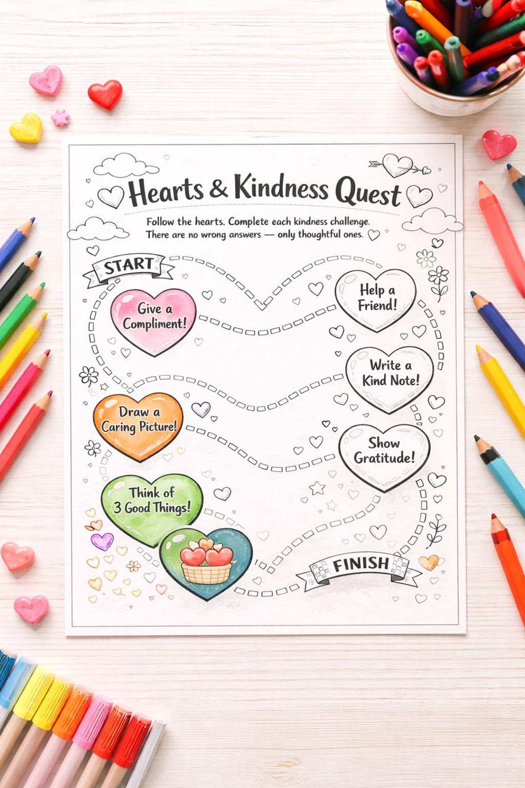 Valentines Day Kindness Activity Printable for Kids Colorable SEL ...