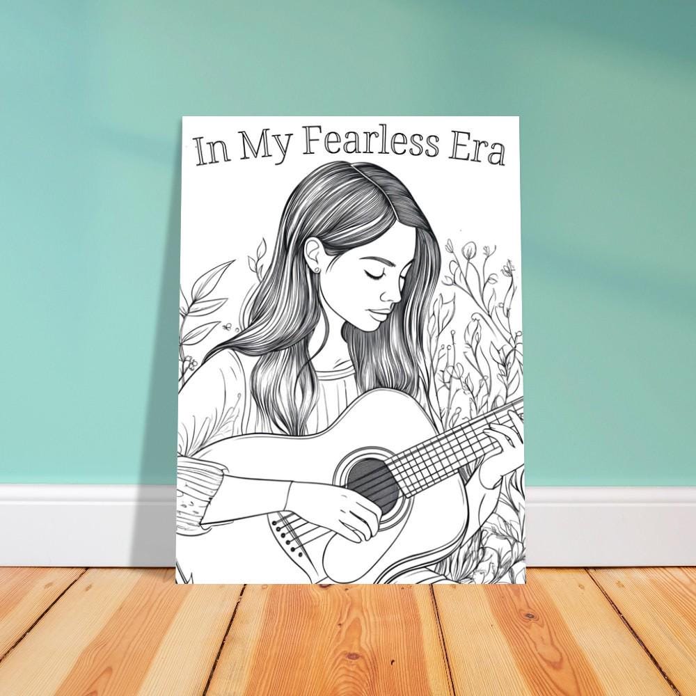 Fearless Era: Empowering Coloring Poster of Girl Playing Guitar for ...