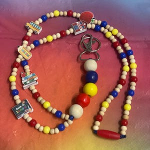 Back to School Theme Primary Colors Handmade Beaded Teacher Lanyard ...