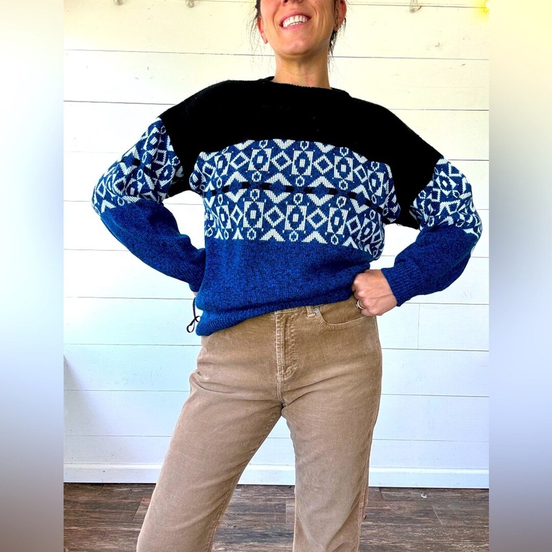Vintage Graphix Unisex Blue and Black Geometric Pattern Sweater M - Etsy