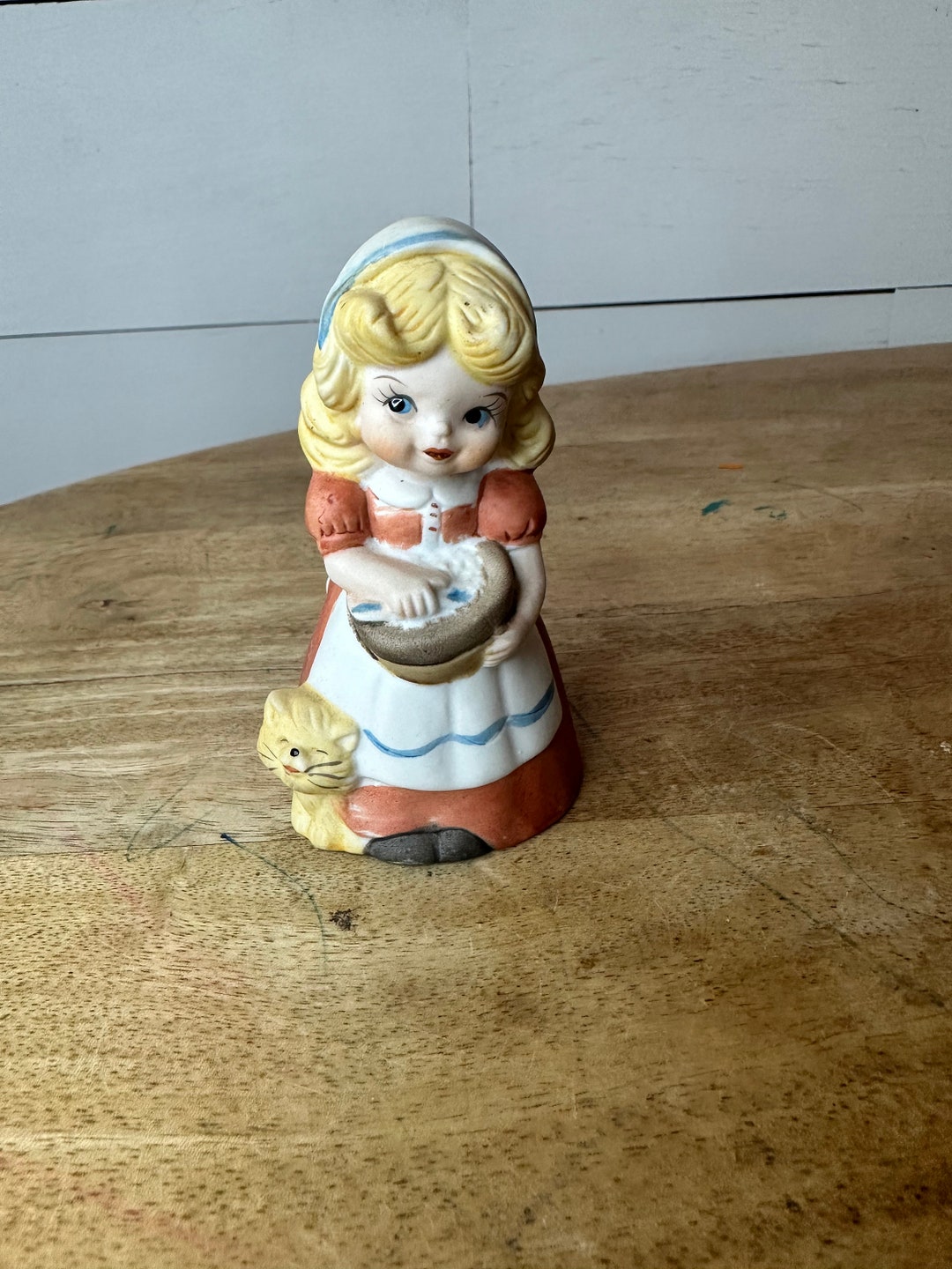 Vintage Jasco Merri Bells Girl With Cat Bisque Porcelain Bell Figurine ...