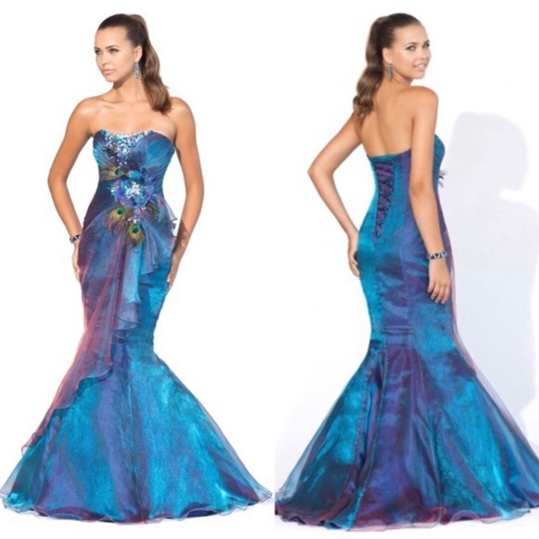 Blush Iridescent Peacock Feather Mermaid Prom Dress Size 6 NWT - Etsy