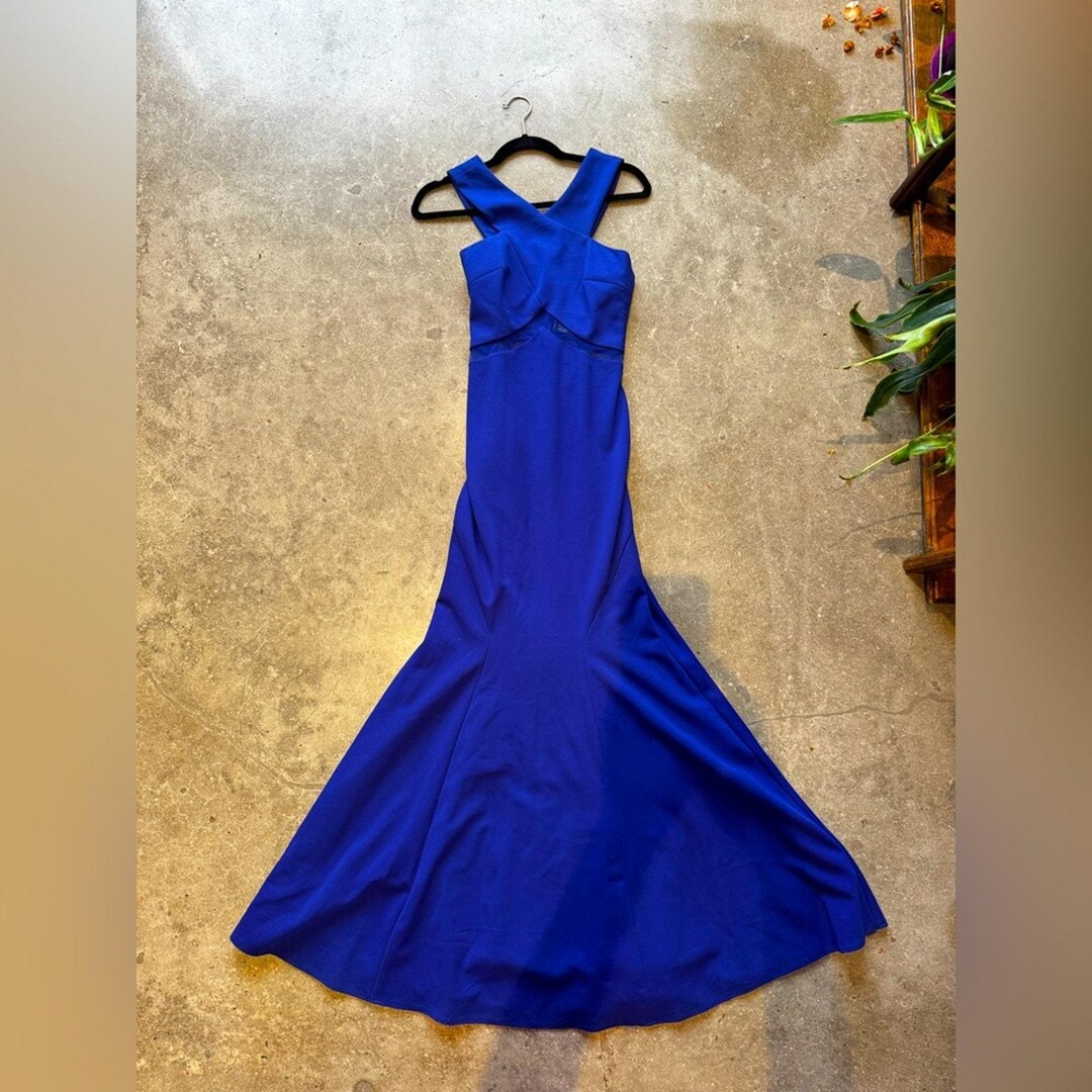 Cachet Cutout Shoulder Solid Flutter Crepe Dress Royal Blue 4 Formal ...