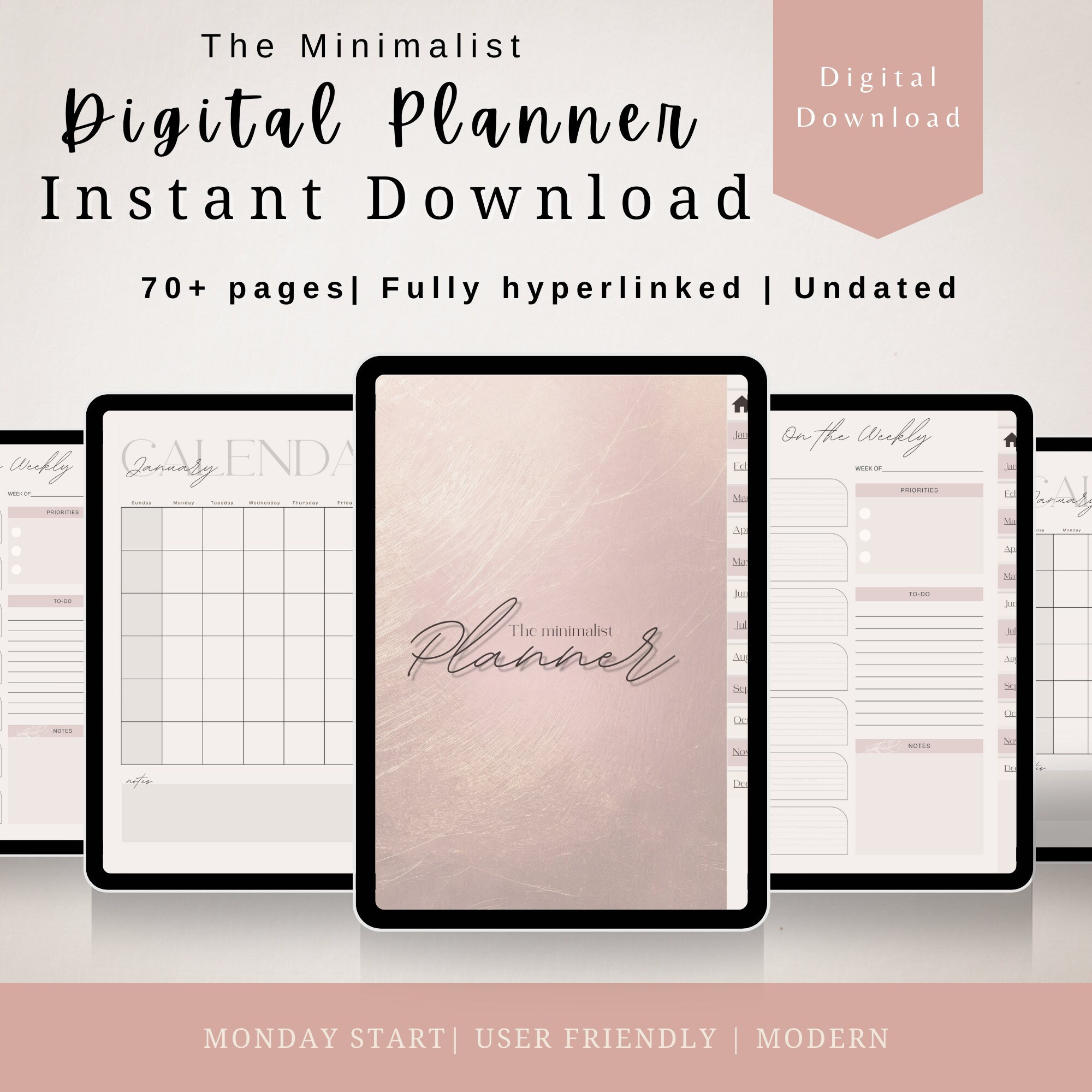 Minimalist Planner, Undated Digital Planner, iPad Planner, Goodnotes ...
