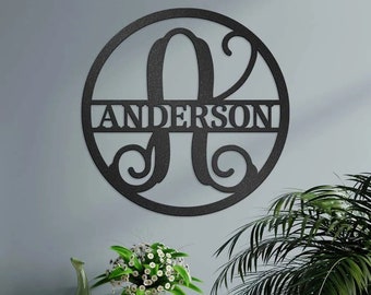 Custom Monogram Metal Sign • Personalized Last Name Letter Sign ...