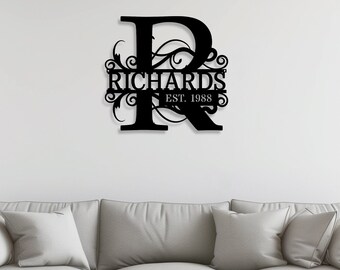 Custom Monogram Metal Sign • Personalized Last Name Letter Sign ...