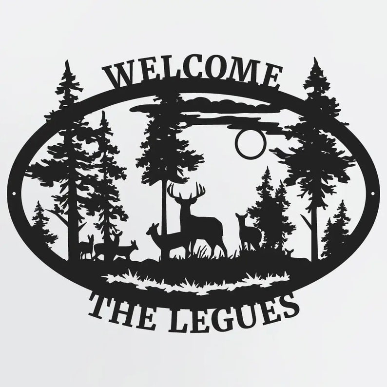 Personalized Family of Deer in Forest Metal Sign Family Name or Custom ...