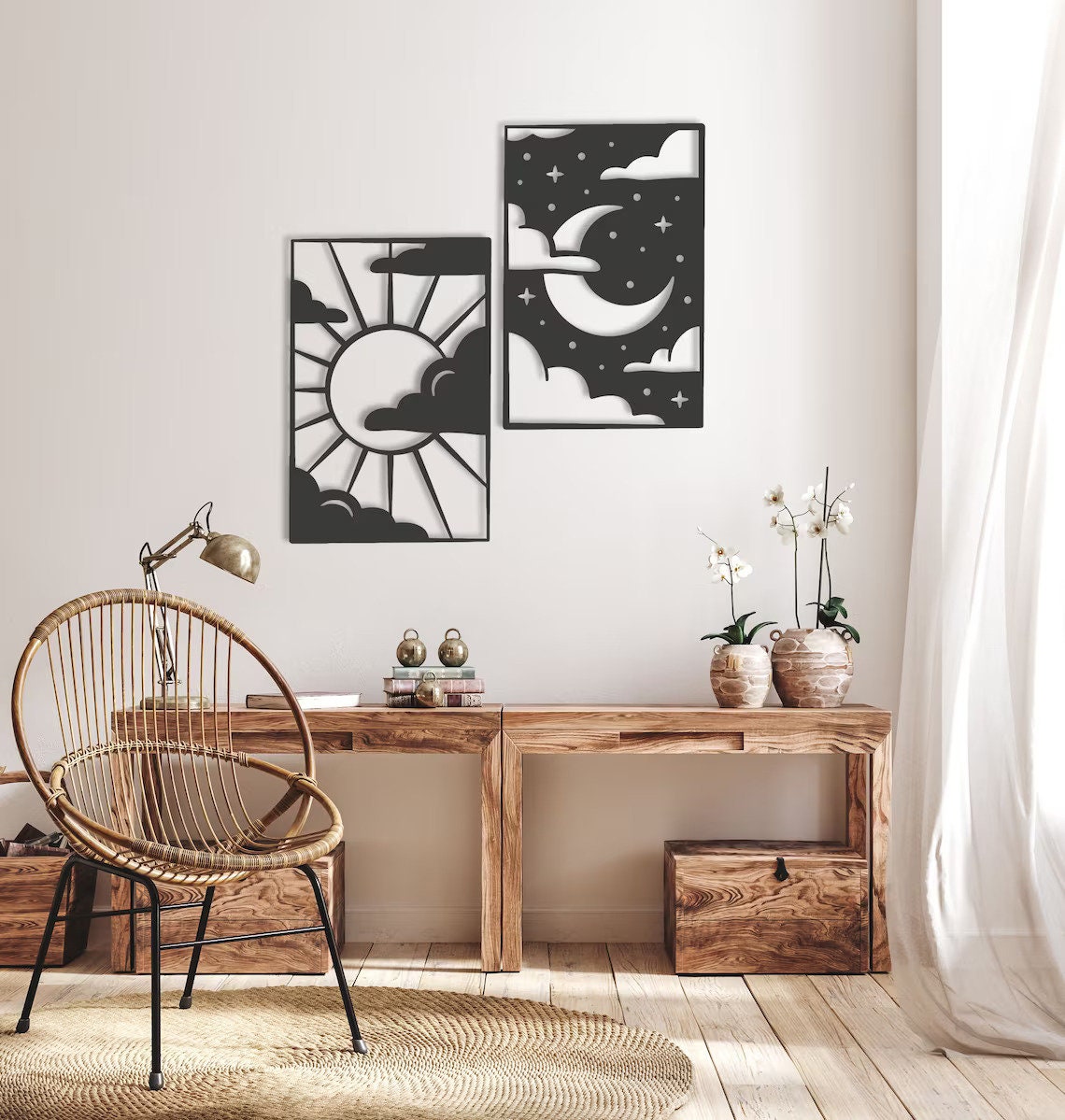 Day & Night Steel Wall Decor • Moon, Sun Metal Wall Art • Wall Hanging ...