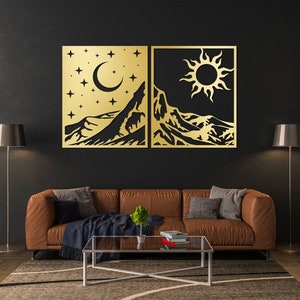 Day & Night Steel Wall Decor • Moon, Sun Metal Wall Art • Wall Hanging ...