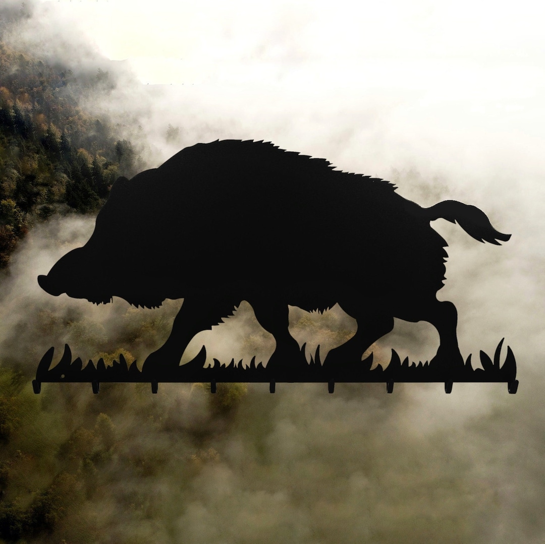Wild Boar Wall Hooks • Wall Mounted Coat Rack for Hunter • Metal Key ...