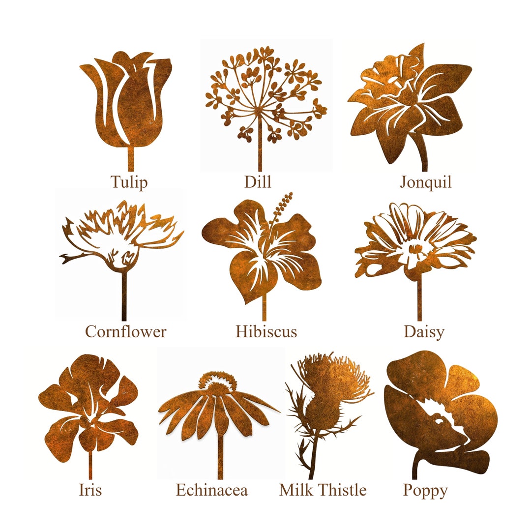 Garden Flowers Metal Signs • Outdoor Rusty Steel Yard Art • Gardening ...
