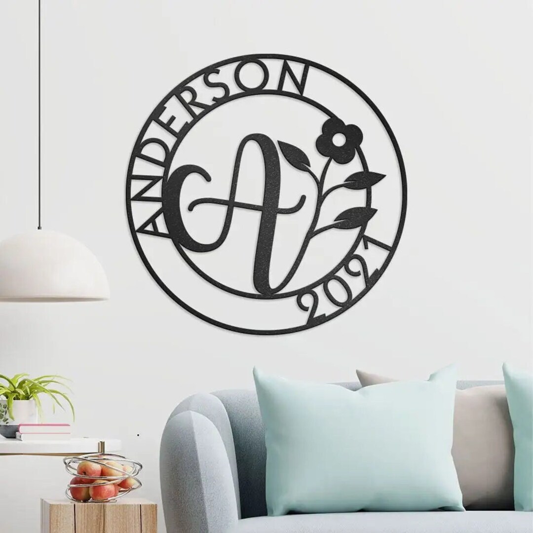 Custom Monogram Metal Sign • Personalized Last Name Letter Sign ...