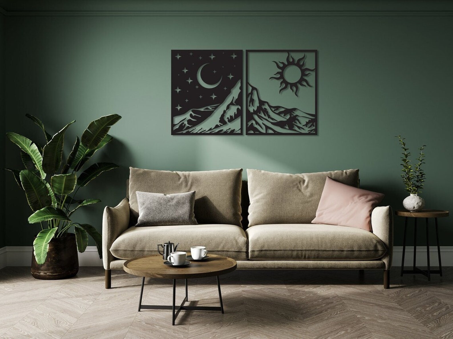 Day & Night Steel Wall Decor • Moon, Sun Metal Wall Art • Wall Hanging ...