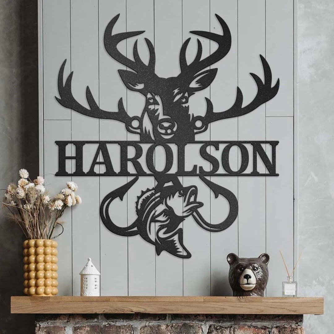 Personalized Hunting & Fishing Metal Sign • Family Name Steel Sign ...