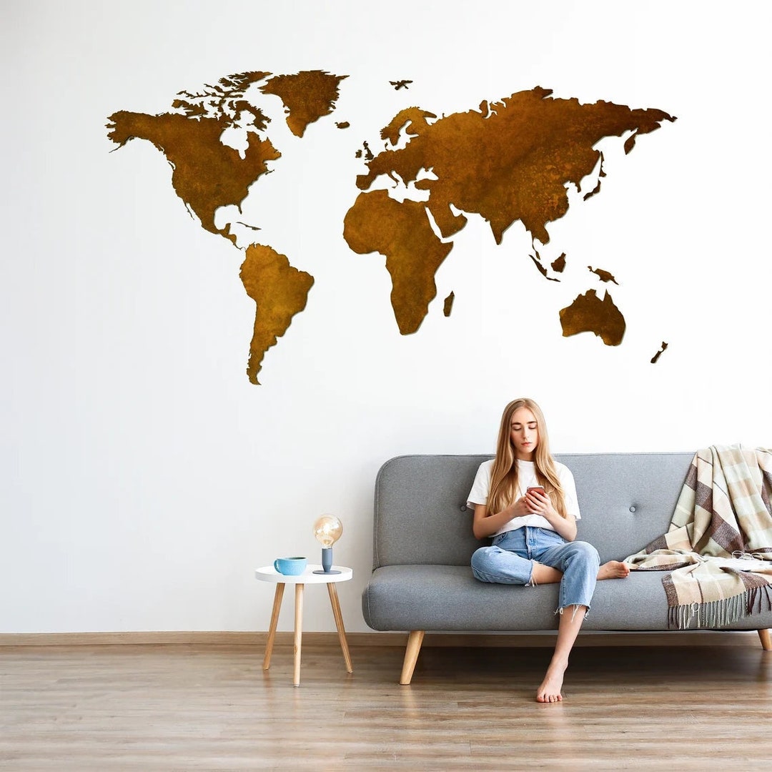 World Map Steel Wall Sculpture • Minimalist Metal Wall Art ...