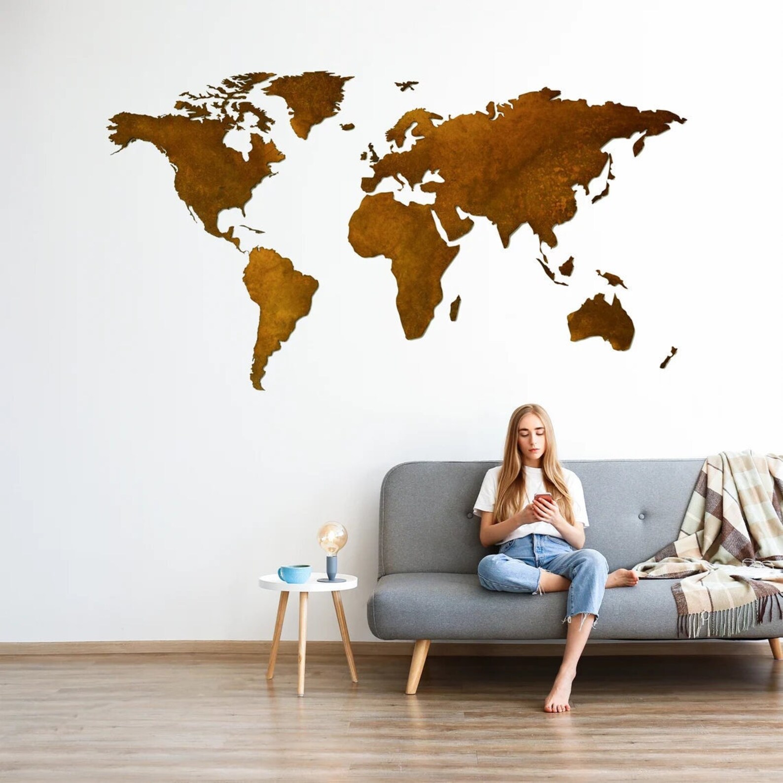 World Map Steel Wall Sculpture Minimalist Metal Wall Art Contemporary ...