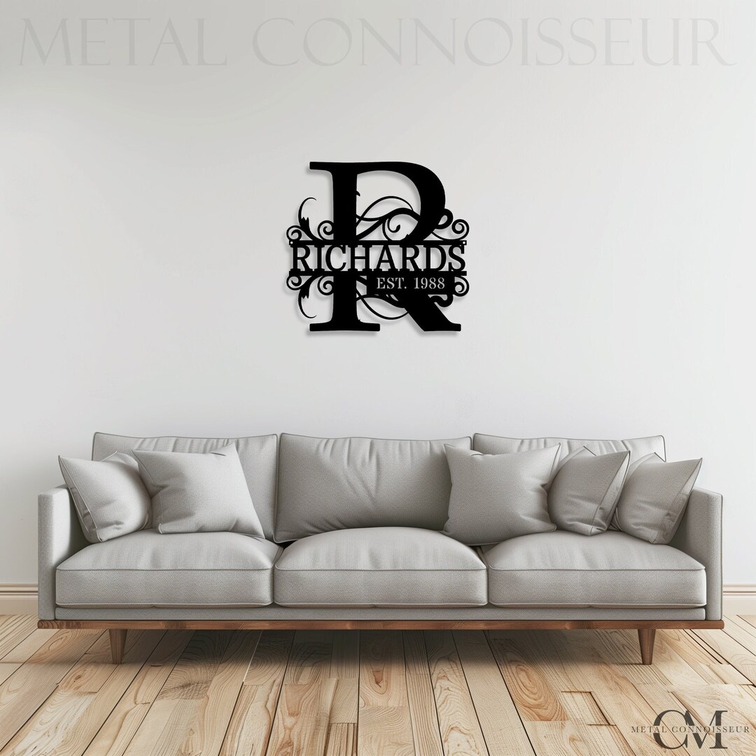 Custom Monogram Metal Sign • Personalized Last Name Letter Sign ...