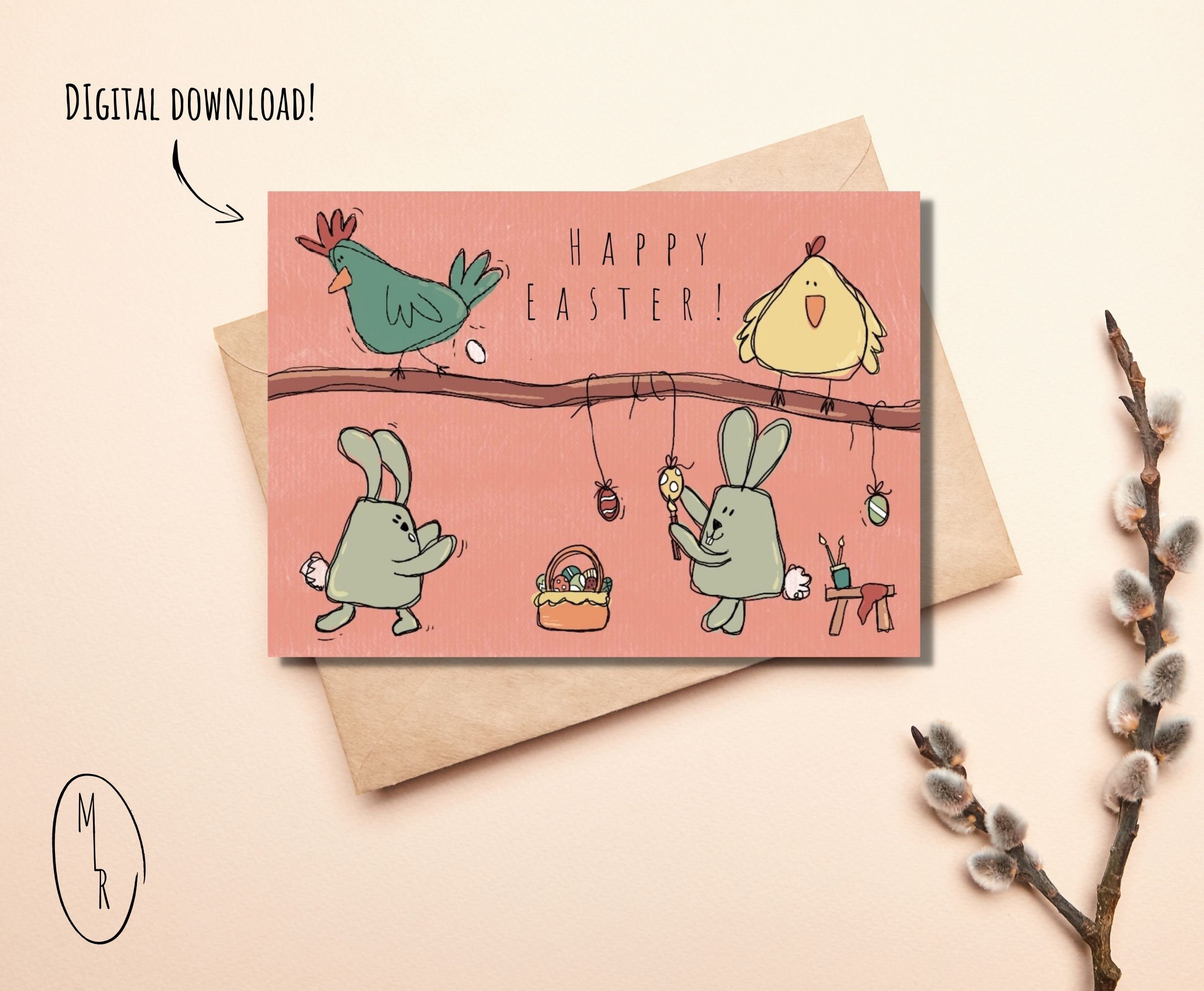 Printable Easter Greeting Card Instant Download 7x5 Inch Cards Etsy