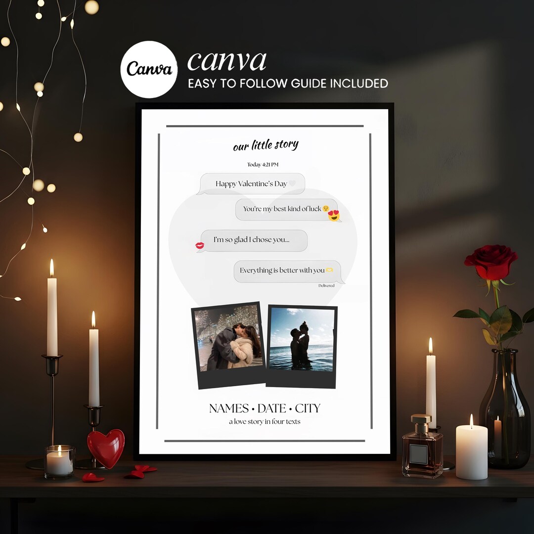 Editable Text Message Photo Poster Canva Template | Personalized Couple ...