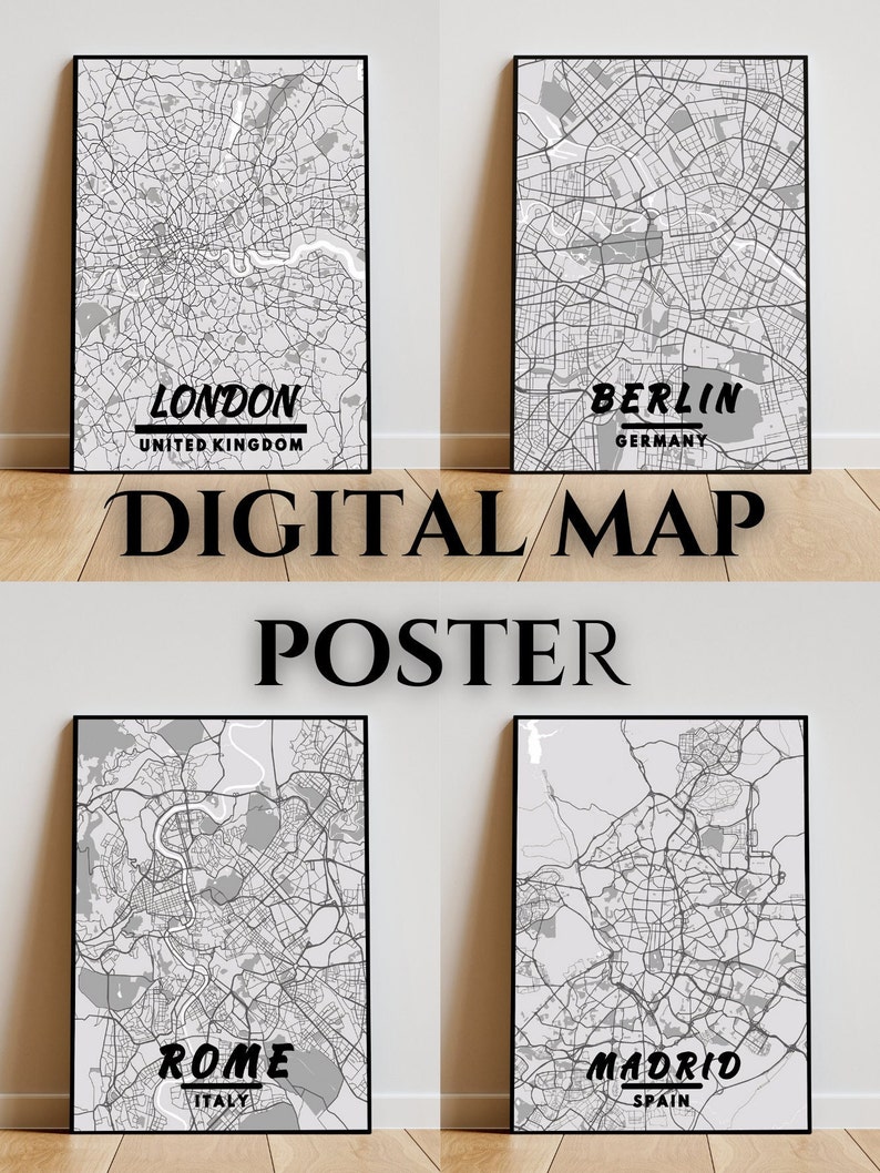 The Most Popular Countries Map Poster, Printable Wall Art, Black and ...