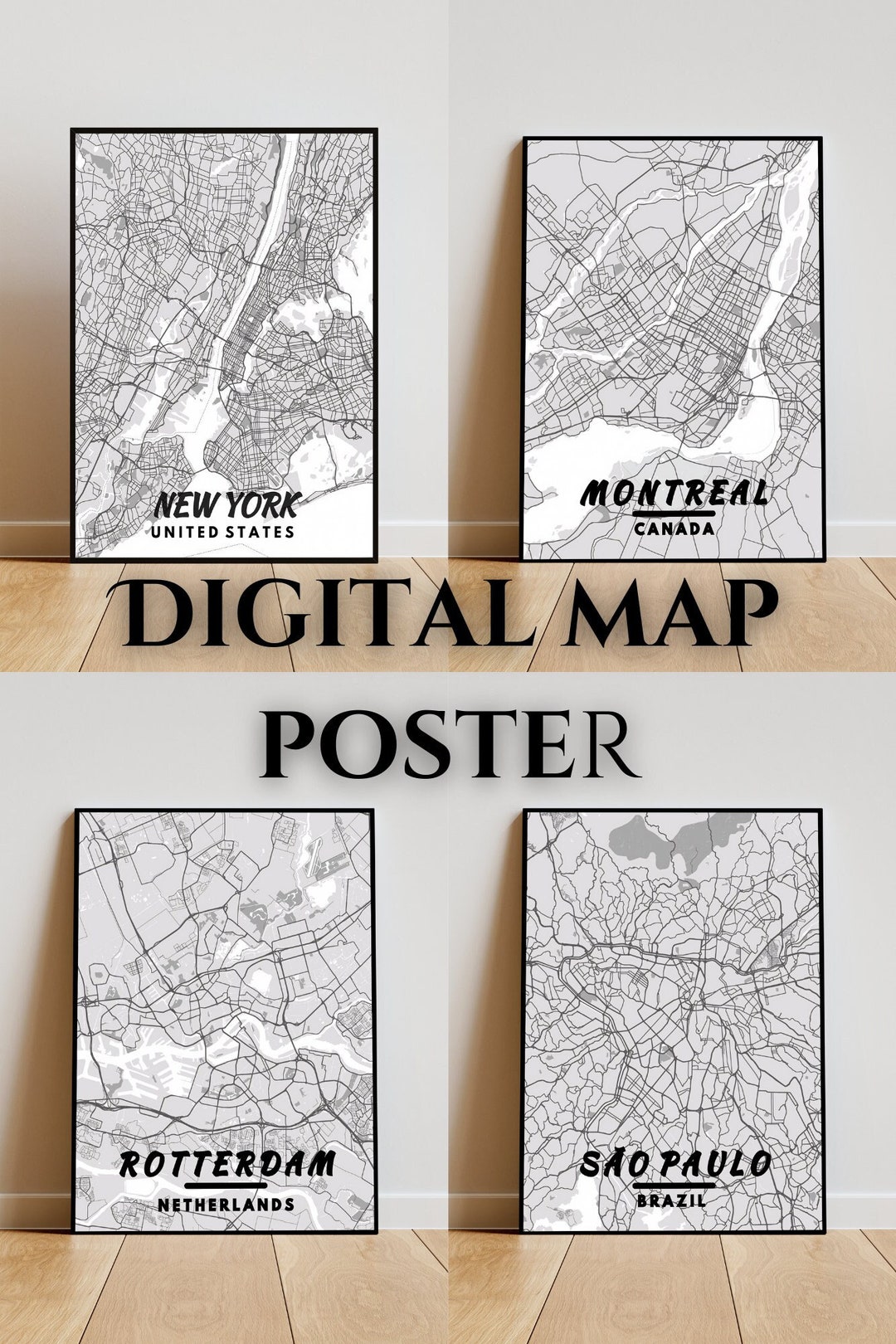 The Most Popular Countries Map Poster, Printable Wall Art, Black and ...