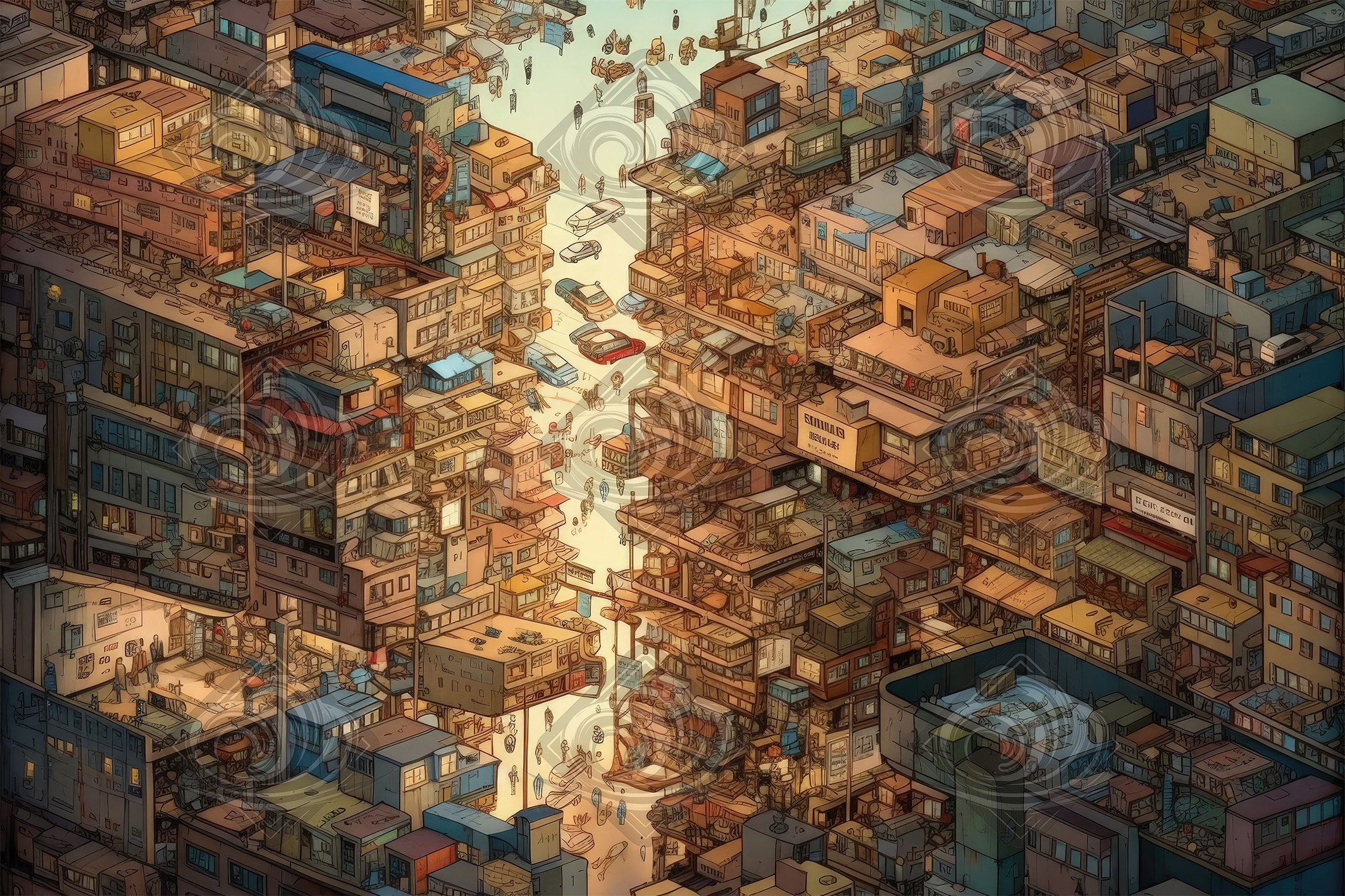 Mega Population City. Downloadable Wall Art, Artistic Illustration ...