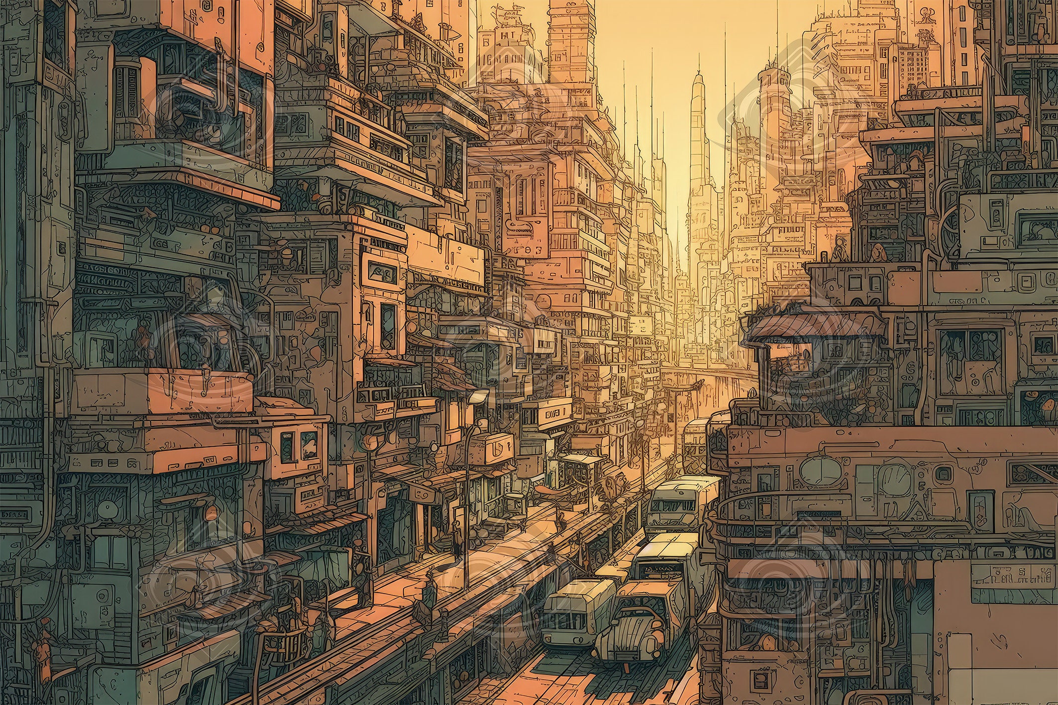 Illustration of a Futuristic Mega City. High-quality Digital Download ...