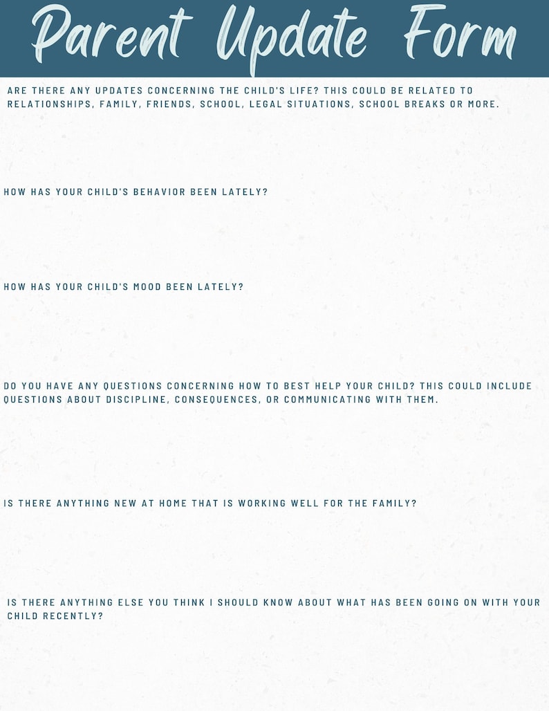 Parent Update Form for Counseling - Etsy