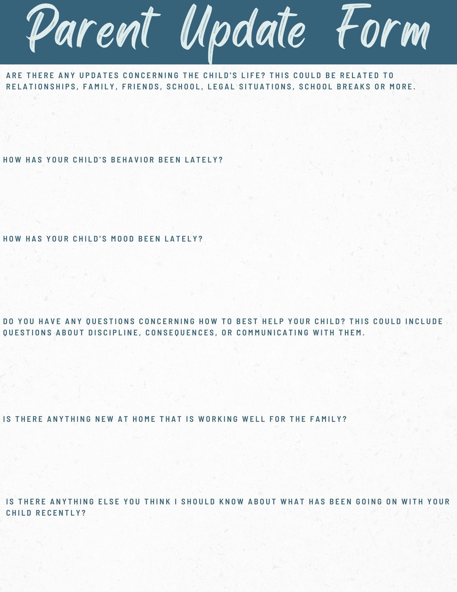 Parent Update Form for Counseling - Etsy