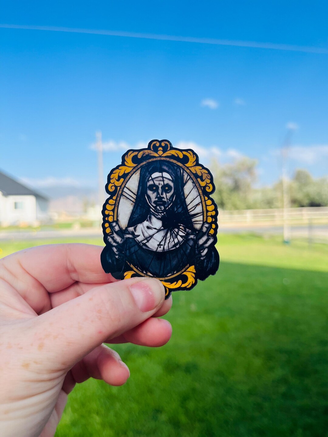 Creepy Nun Horror Sticker | Cracked Mirror Gothic Decal | Haunted ...