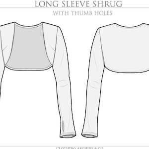 Long Sleeve Cropped Shrug W/ Thumb Holes Technical Drawing Activewear ...