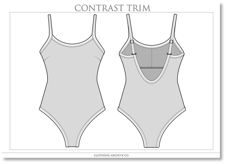 Contrast Trim Swimwear Fashion Flat Sketch | Vector CAD Technical ...