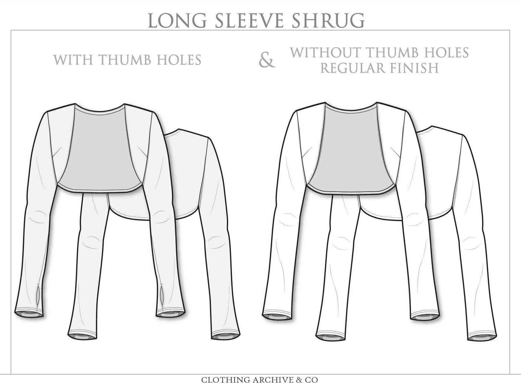 Long Sleeve Cropped Shrug W/ Thumb Holes Technical Drawing Activewear ...