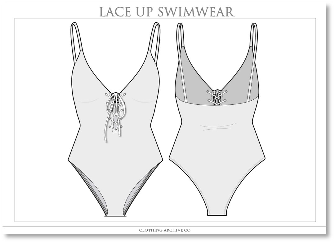 Lace-up Swimwear Fashion Flat Sketch | Vector CAD Technical Drawings ...