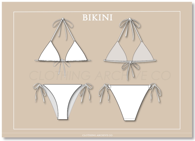 Triangle Bikini Sketch Swimwear Vector Flat Fashion CAD - Etsy