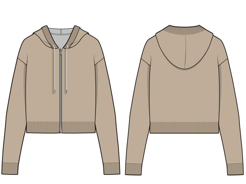 Hood Knitted Jacket With Zipper Technical Drawing | Activewear Fashion ...