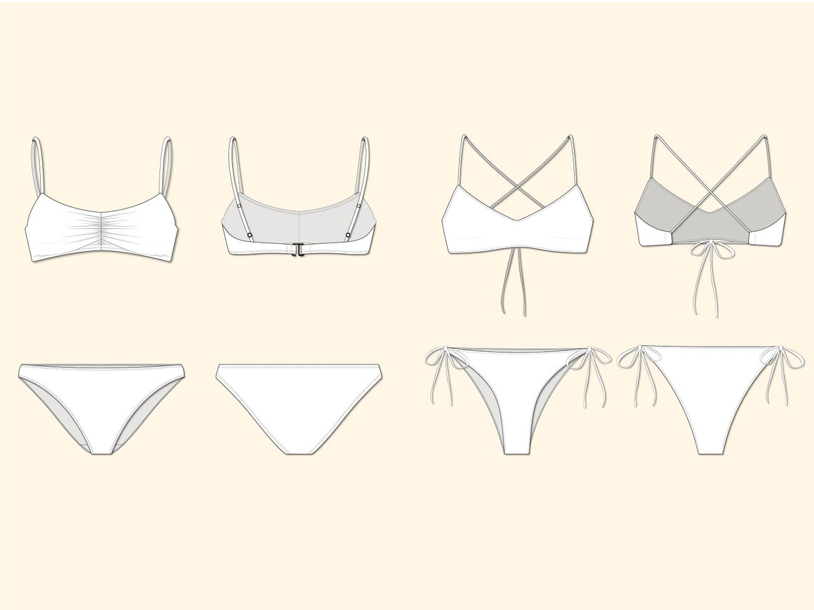 Bikini Swimsuit Set Bundle 10 Styles Vector Flat Fashion CAD Technical ...