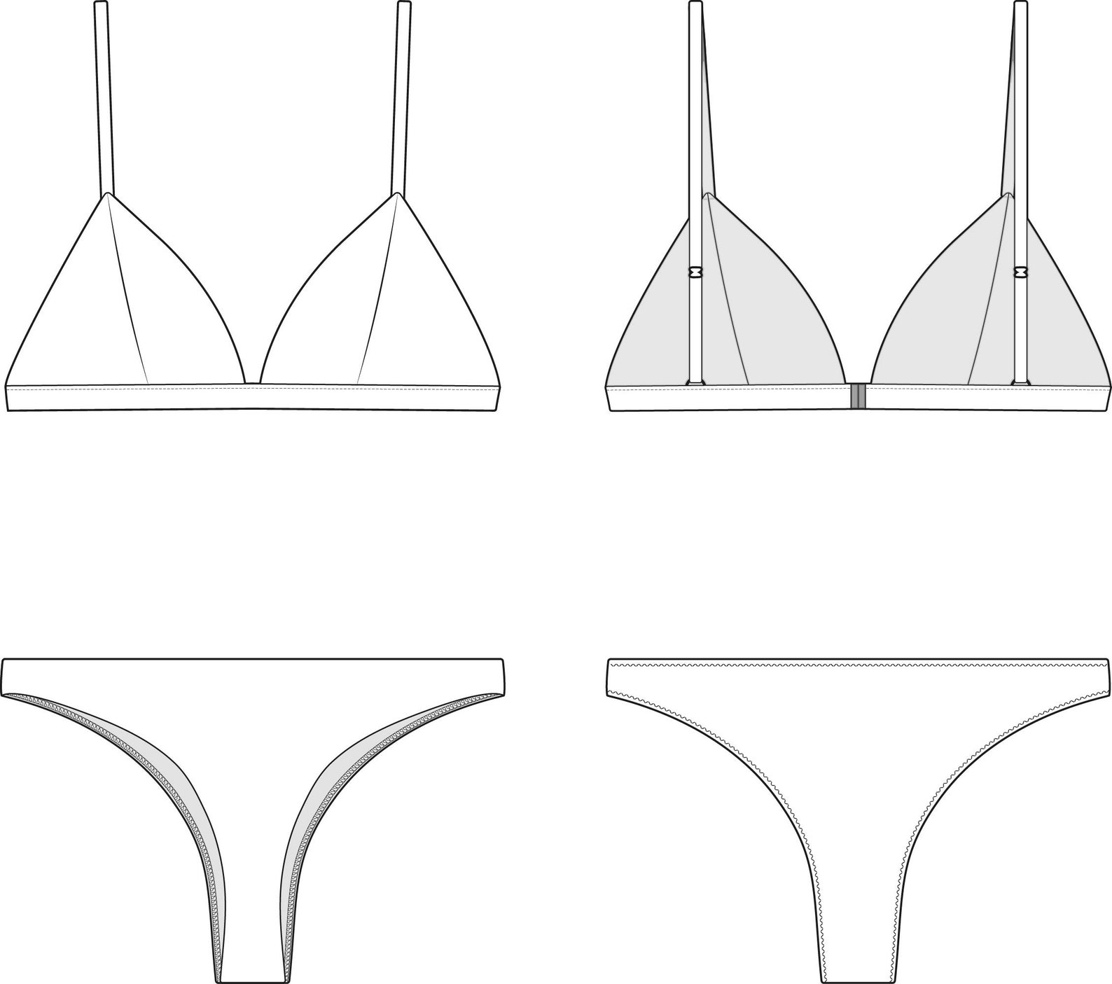 Women's Bikini Fashion Flat Sketch Swimwear Vector CAD Technical ...