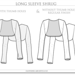 Long Sleeve Cropped Shrug W/ Thumb Holes Technical Drawing | Activewear ...
