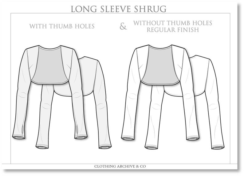 Long Sleeve Cropped Shrug W/ Thumb Holes Technical Drawing | Activewear ...