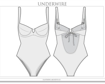 Contrast Trim Swimwear Fashion Flat Sketch | Vector CAD Technical ...