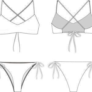Halter Open Back Bikini Fashion Flat Sketch Swimwear Vector CAD ...
