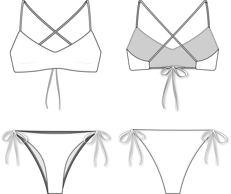 Halter Open Back Bikini Fashion Flat Sketch Swimwear Vector CAD ...