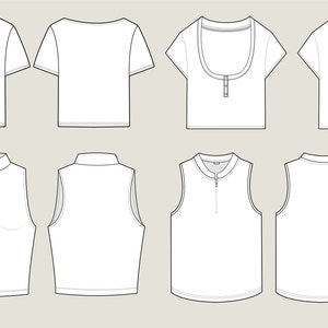 25 Essential Casual Tops Set Vector CAD Technical Drawings Instant ...