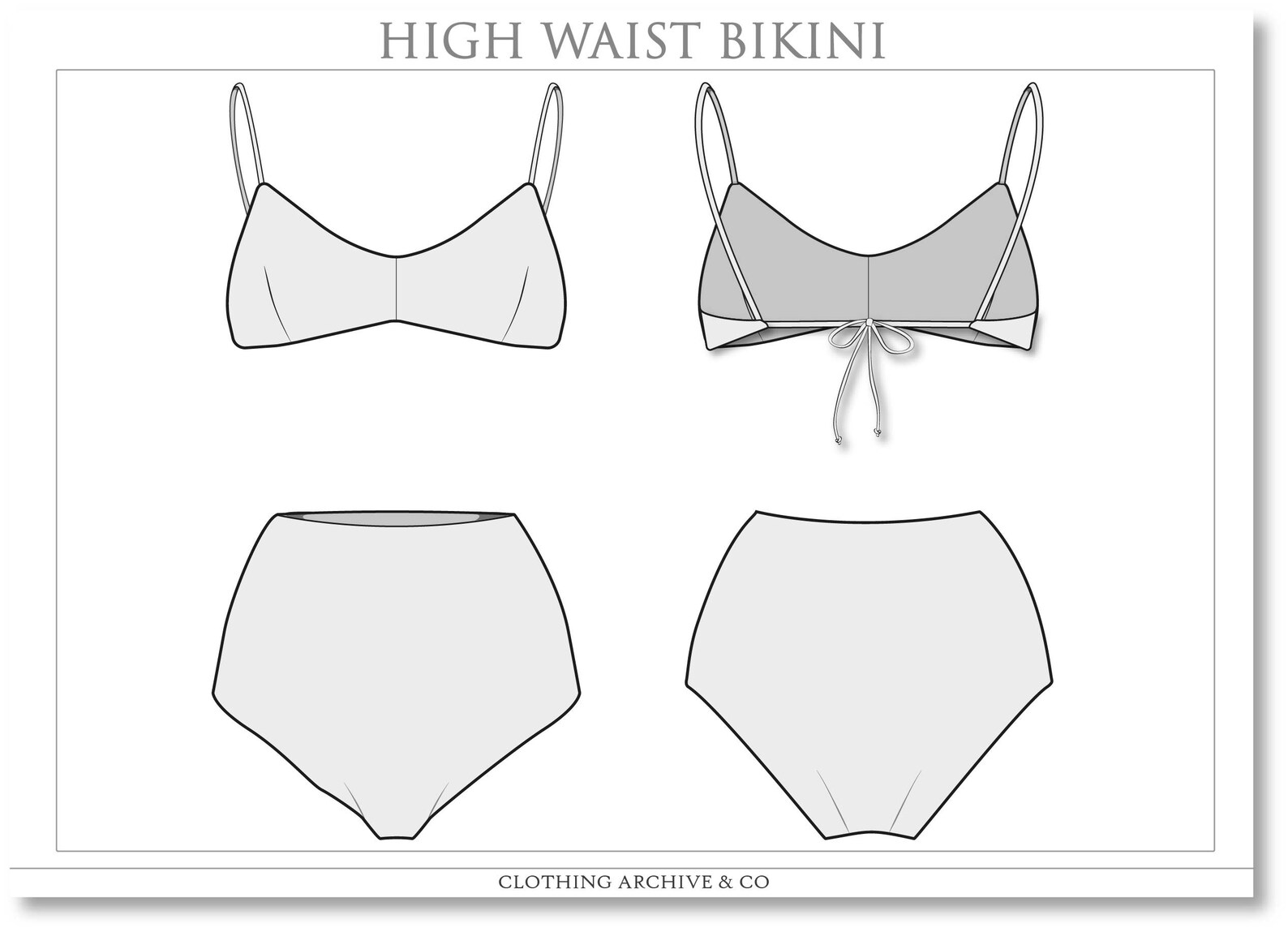 Highwaist Bikini Fashion Flat Sketch Swimwear Vector CAD Technical ...